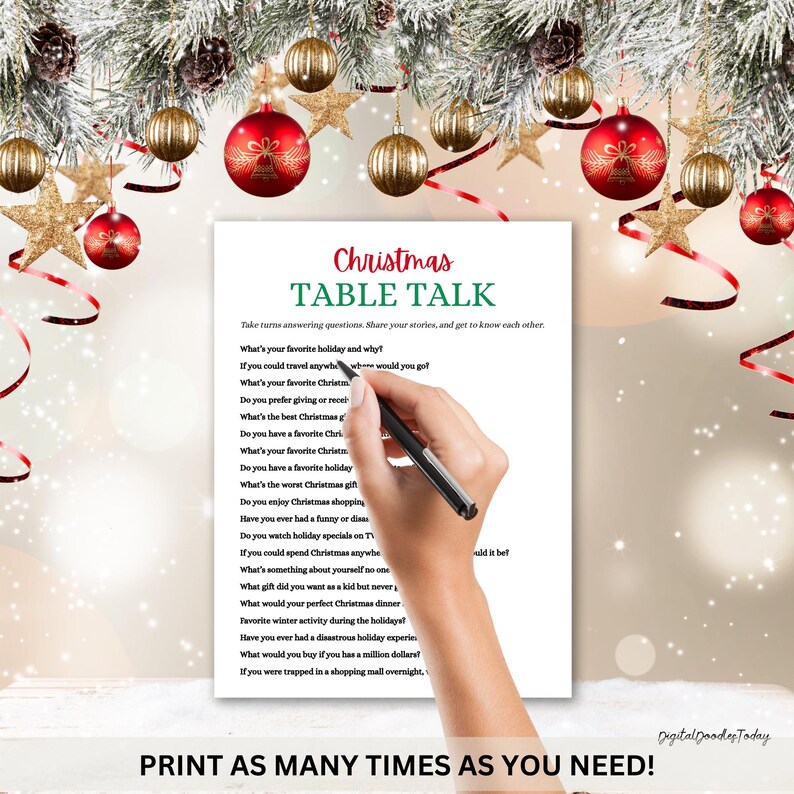 Table Talk Printable Game, Holiday Party Game, Christmas Printable Game ...