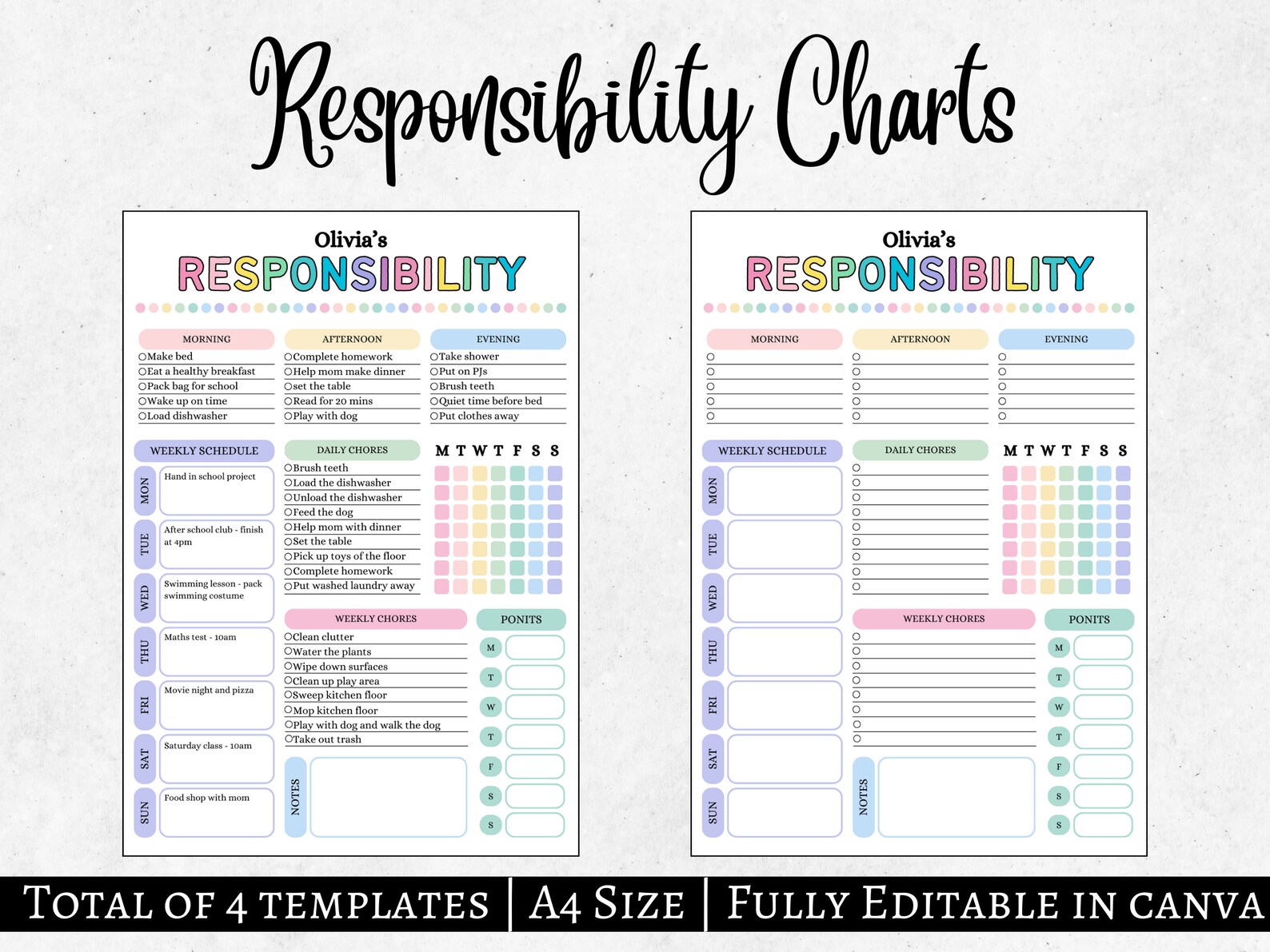 Editable Responsibility Chore Chart for Kids Printable Kids Daily ...