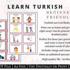 Turkish Flashcards for Beginners, Turkish Printable Flashcards, Turkish ...