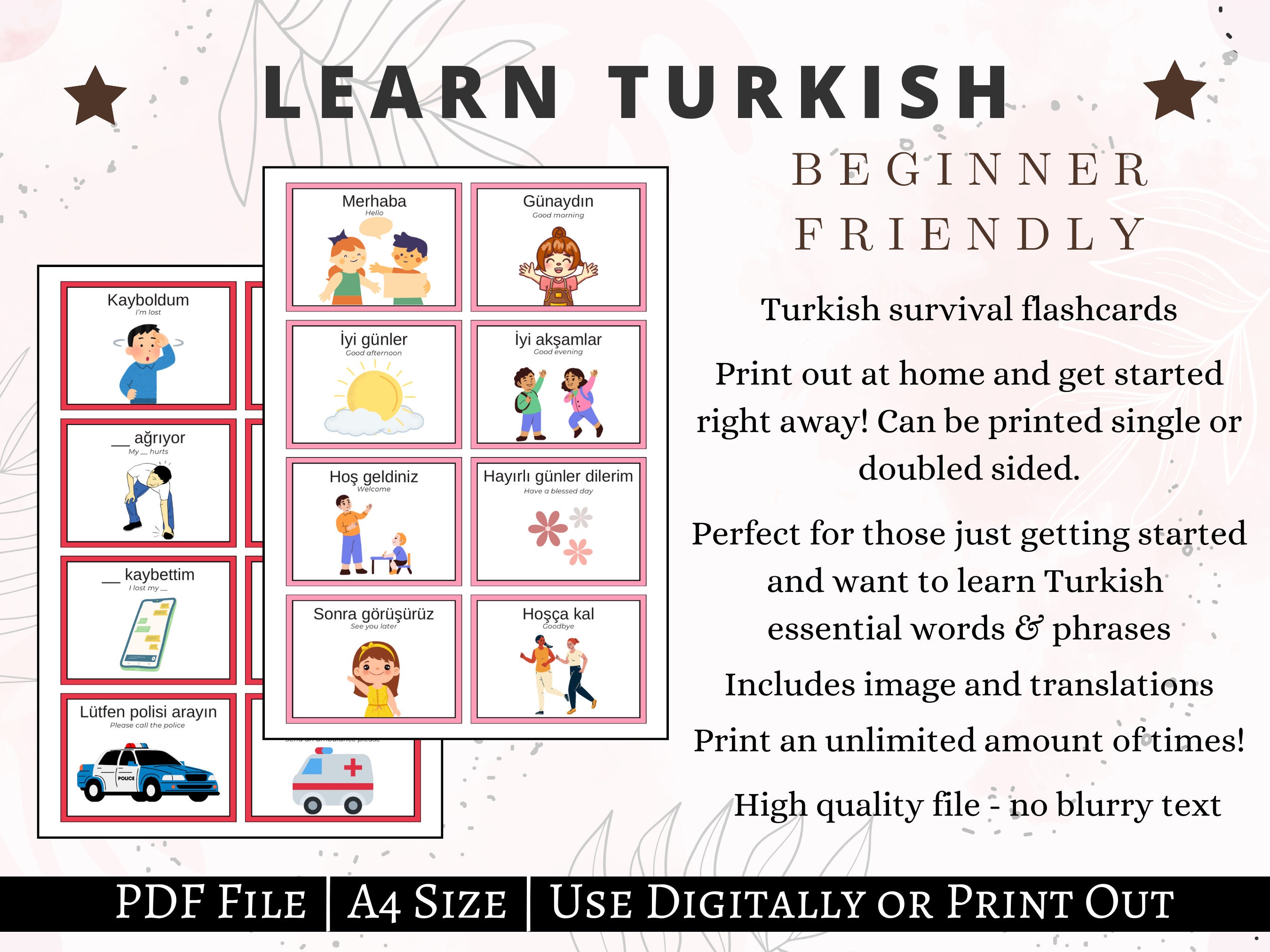 Turkish Flashcards for Beginners, Turkish Printable Flashcards, Turkish ...
