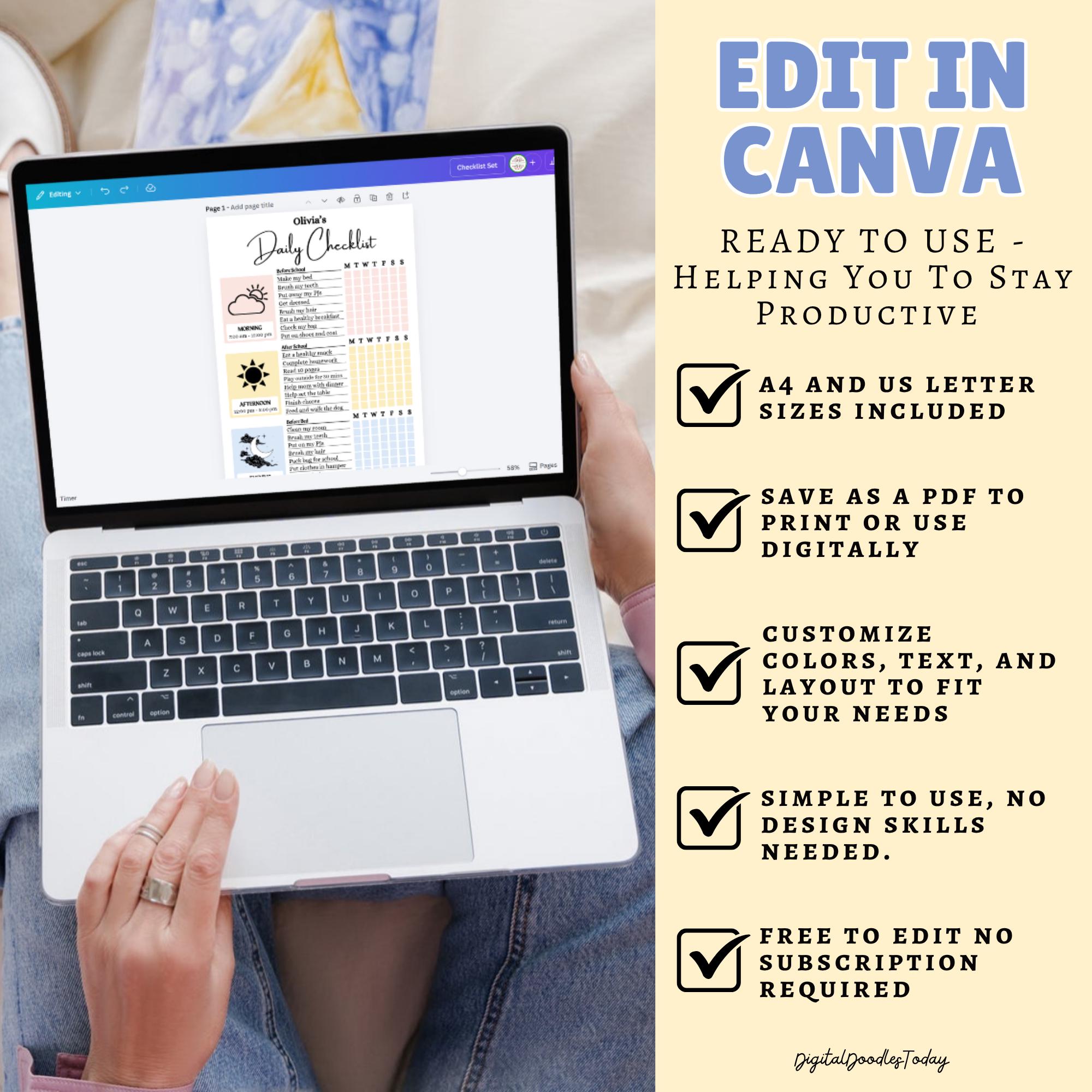 Editable Daily Checklist for Kids, Responsibility Chart, Kids Editable ...