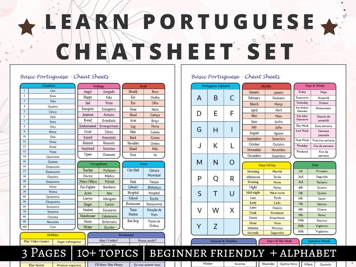 Portuguese Cheat Sheets, Portuguese Language Learning, Portuguese ...