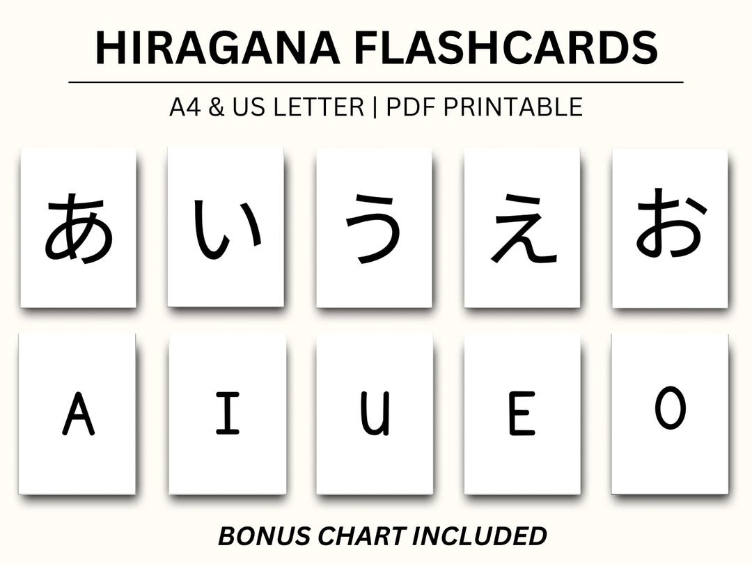 Japanese Hiragana Flashcards, Hiragana Printable Flashcards, Simple ...