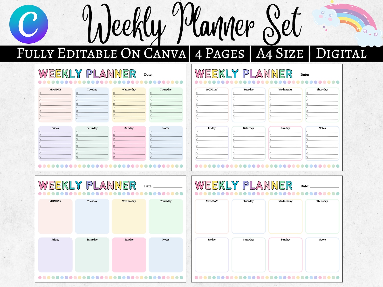 Planificador semanal editable / Imprimible, Digital / Planificador ...