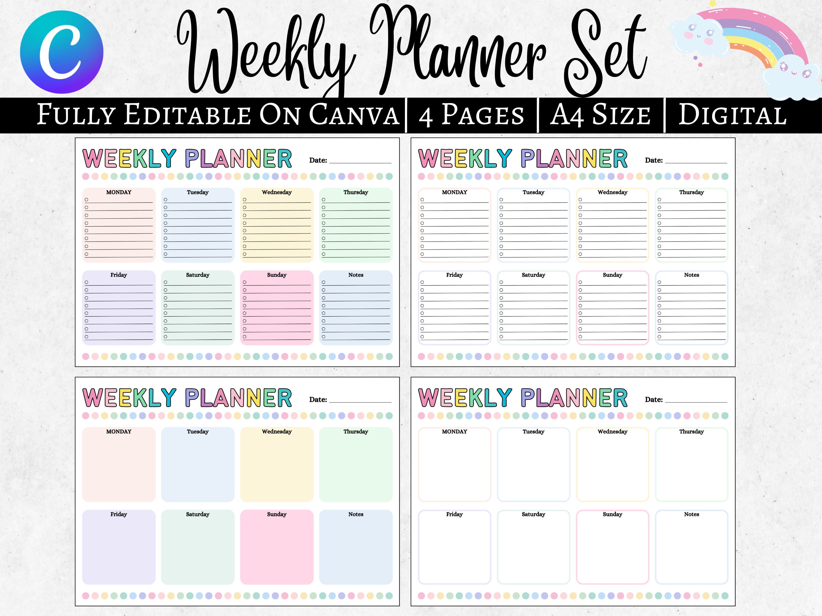 Editable Weekly Planner | Printable, Digital | Weekly Planner PDF ...