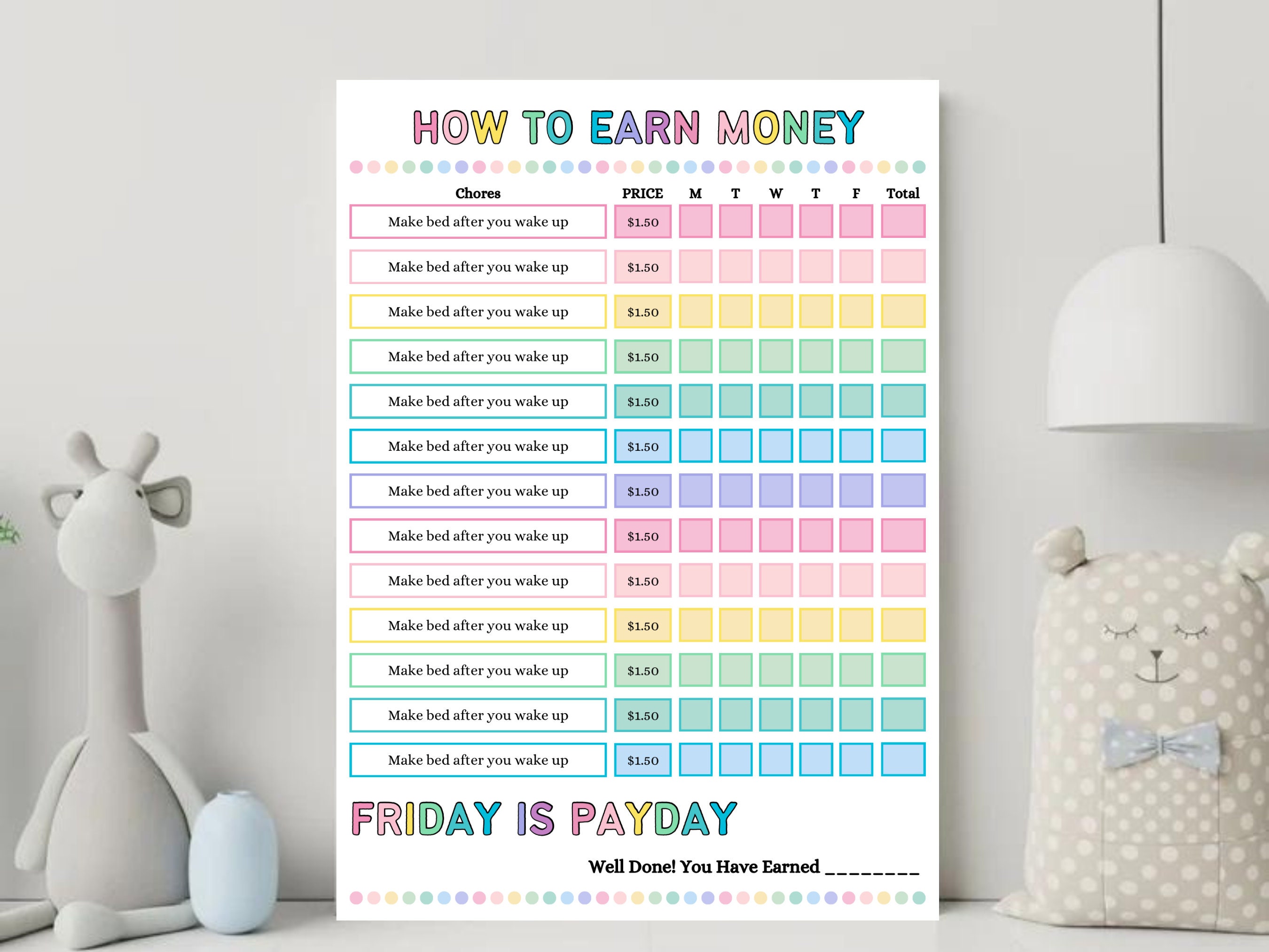 How to Earn Money Chore Chart Editable Allowance Chore Chart for Kids ...