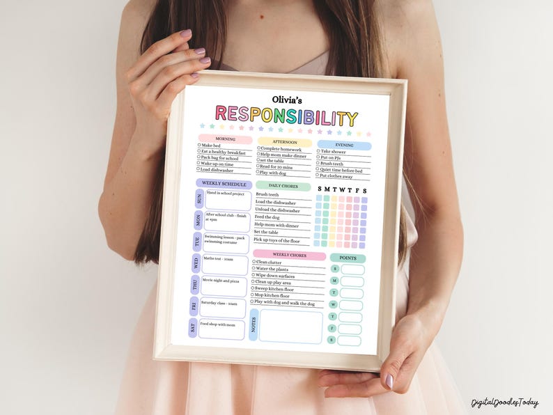 Editable Responsibility Chore Chart for Kids | Printable | Kids Daily ...