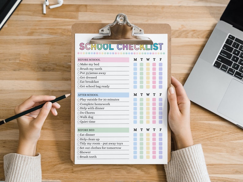 Canva Editable Schoolday Checklist for Kids | Printable | Chore Chart ...