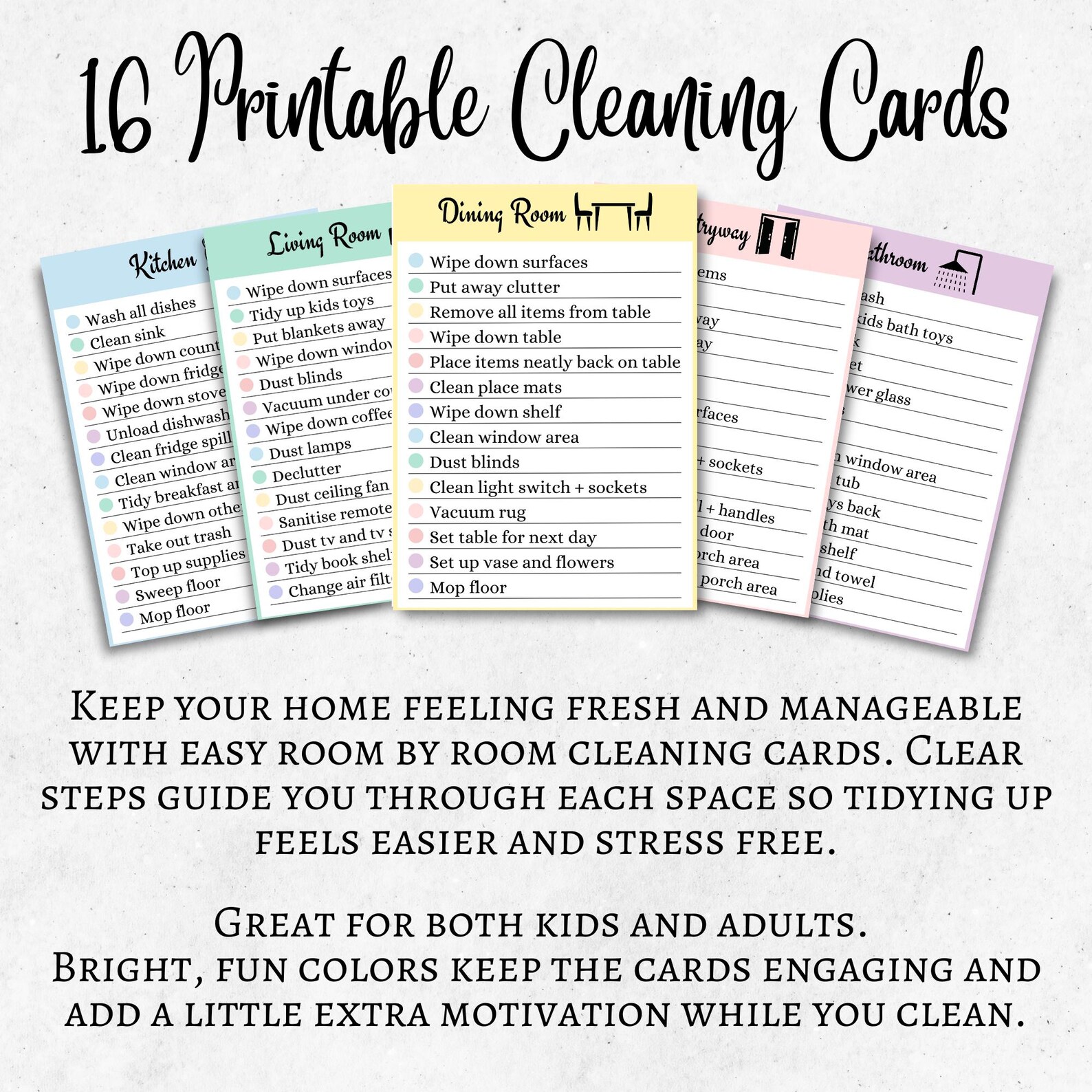 Editable Adhd Cleaning Checklist by Room, Printable Cleaning Cards ...