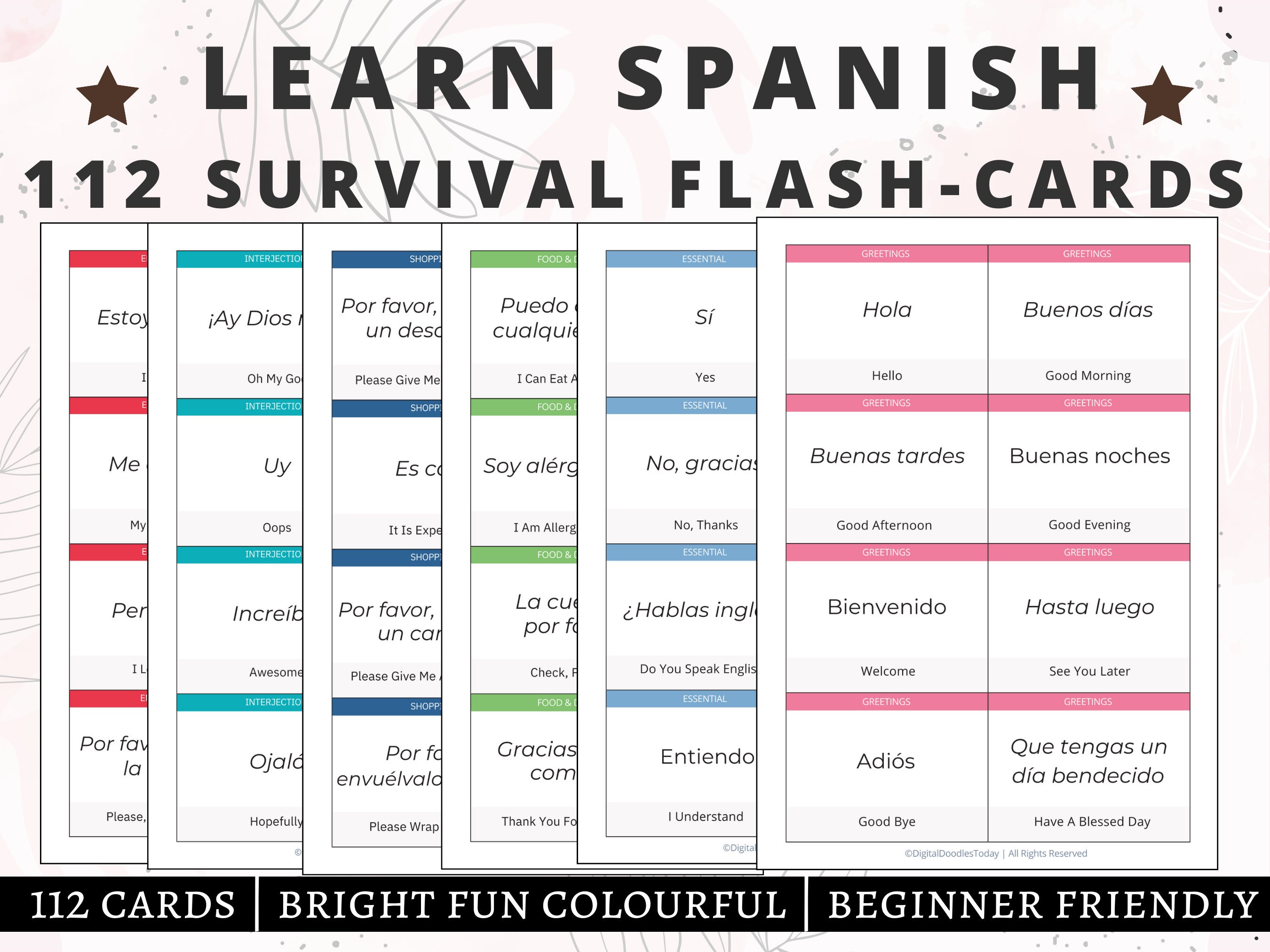 Spanish Flashcards for Beginners, Spanish Printable Flashcards, Spanish ...