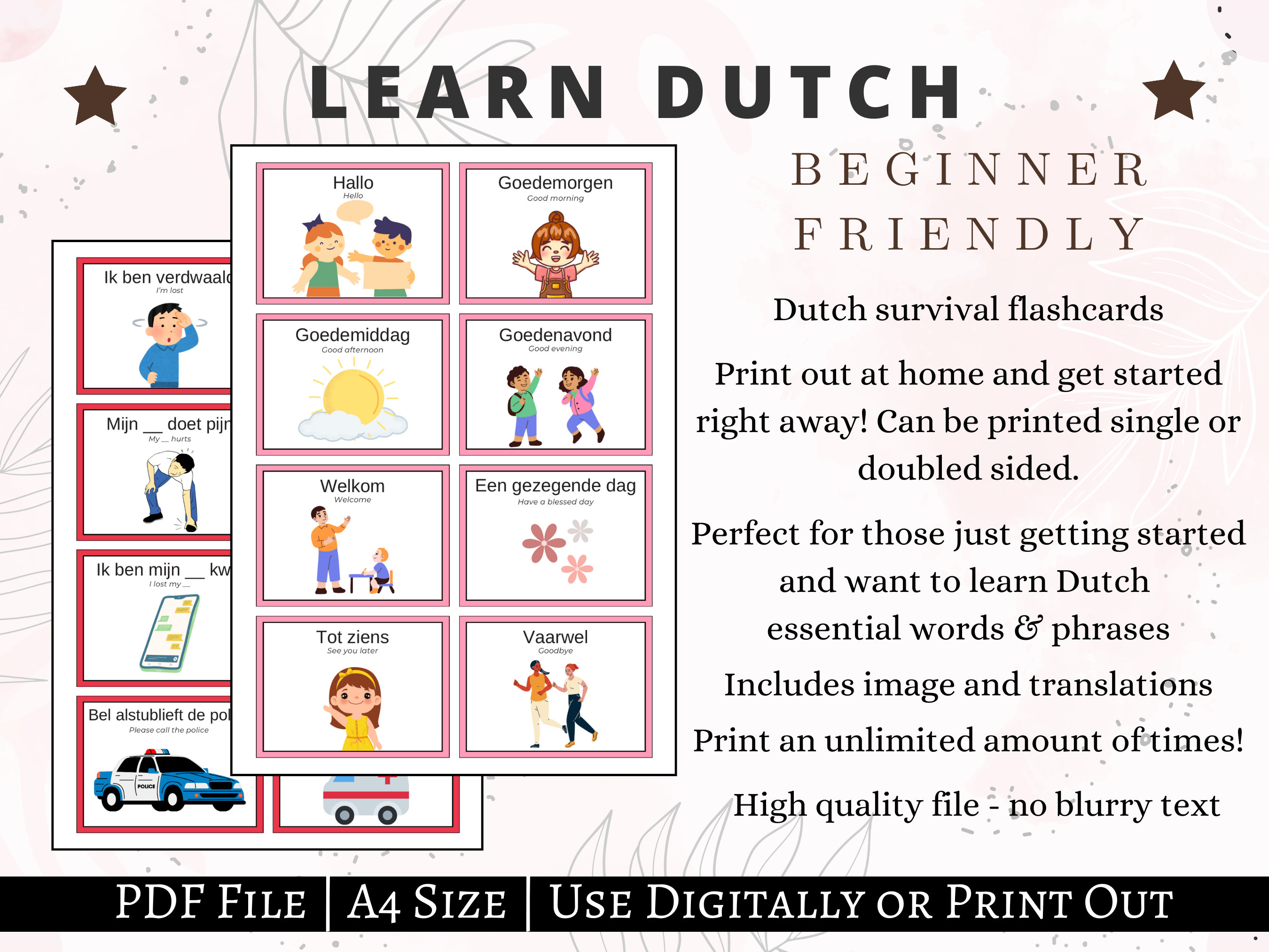 Dutch Flashcards for Beginners, Dutch Printable Flashcards, Dutch ...