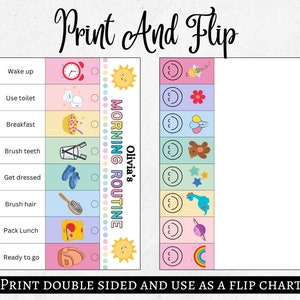 Kids Flip Routine Chart Editable Printable, Morning Evening Bedtime ...