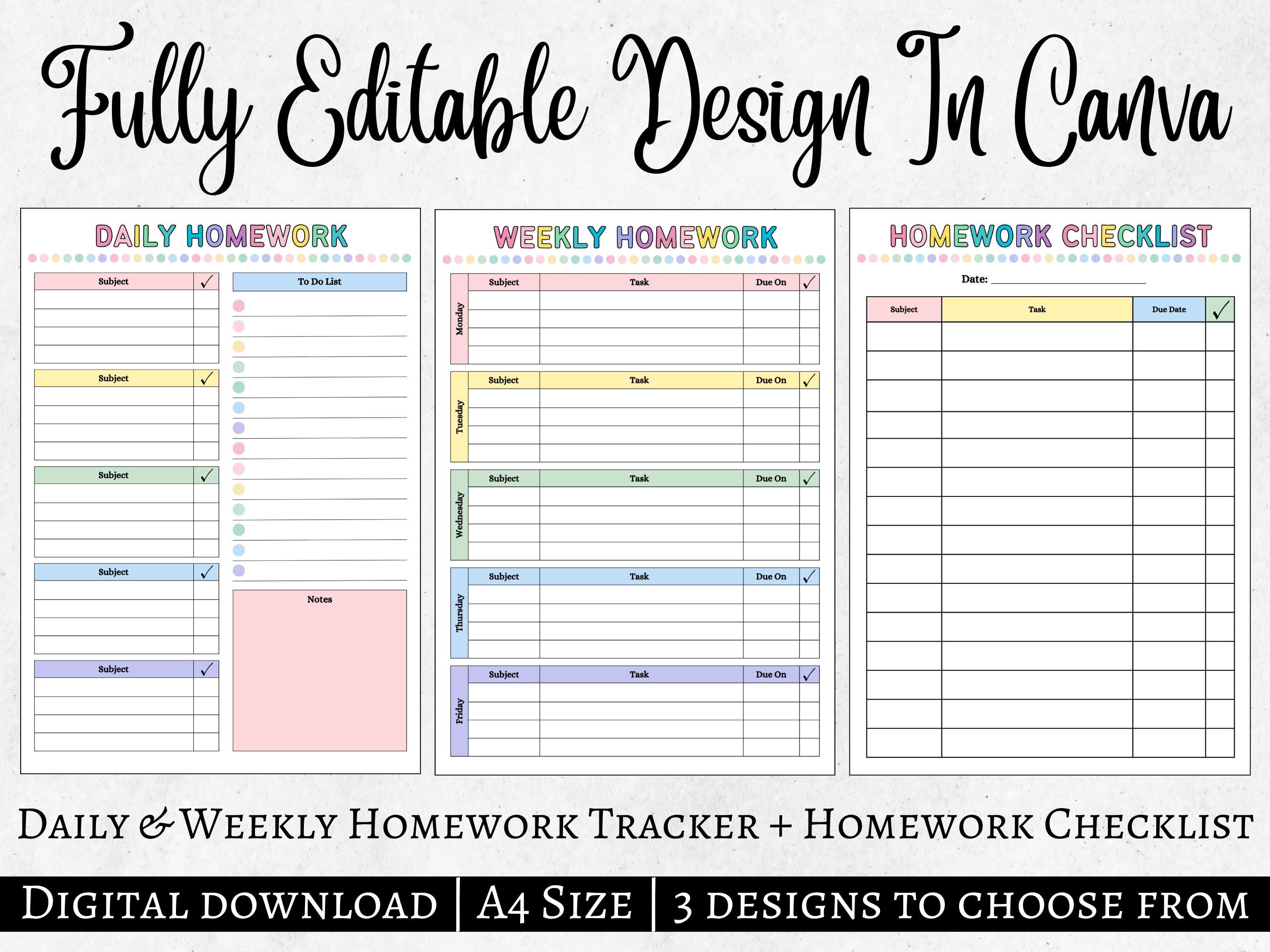 Editable Homework Planner | Printable Digital | Student Planner ...