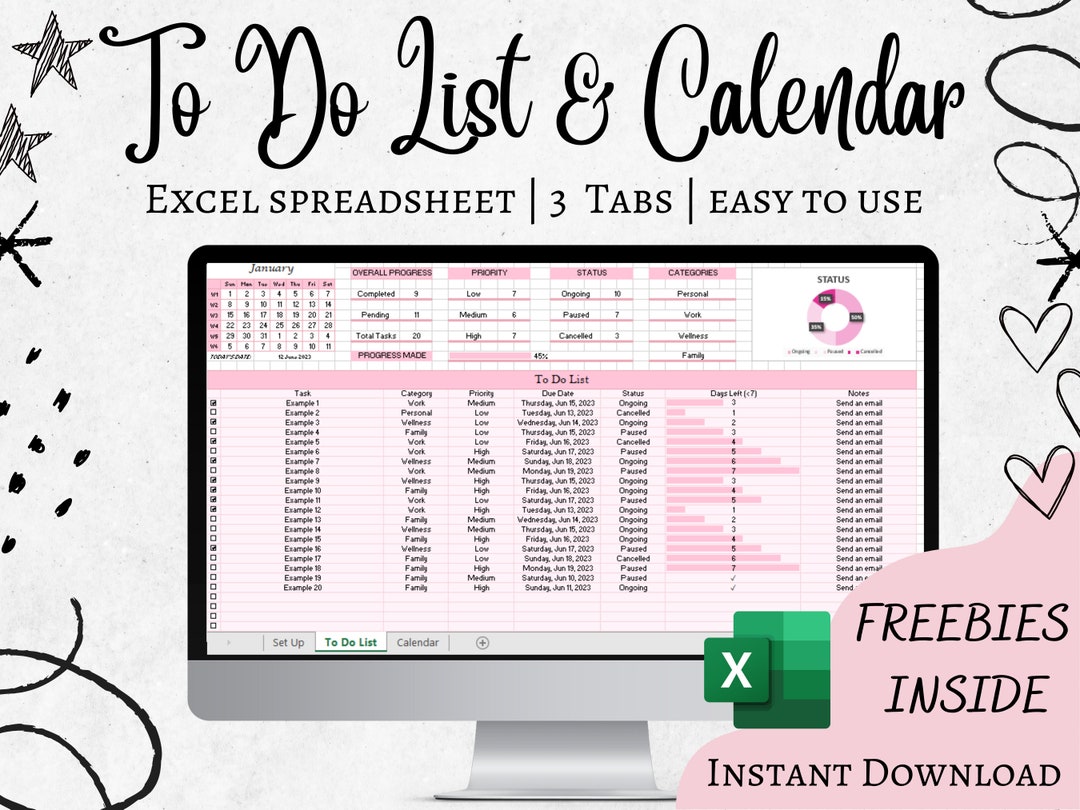 To Do List Template Excel Template Undated Calendar Planner 2024 ...