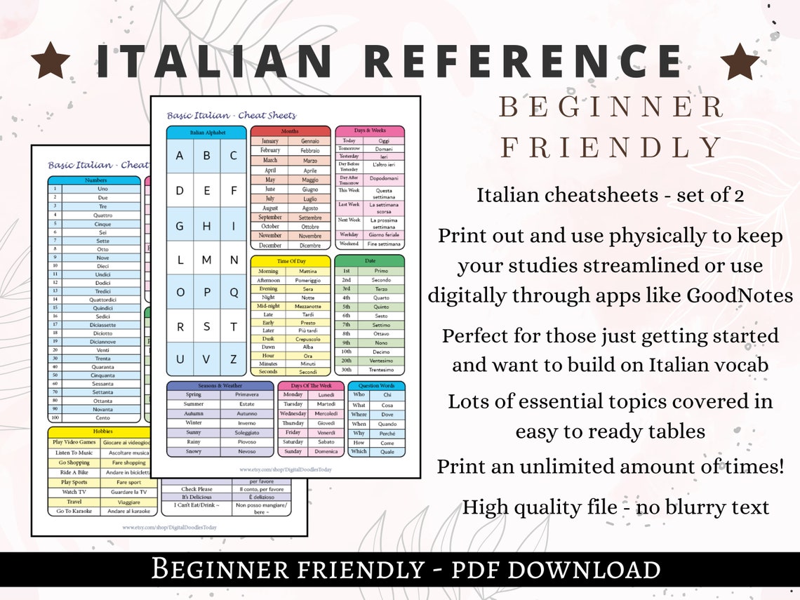 Italian Cheat Sheets, Italian Language Learning, Italian Alphabet ...