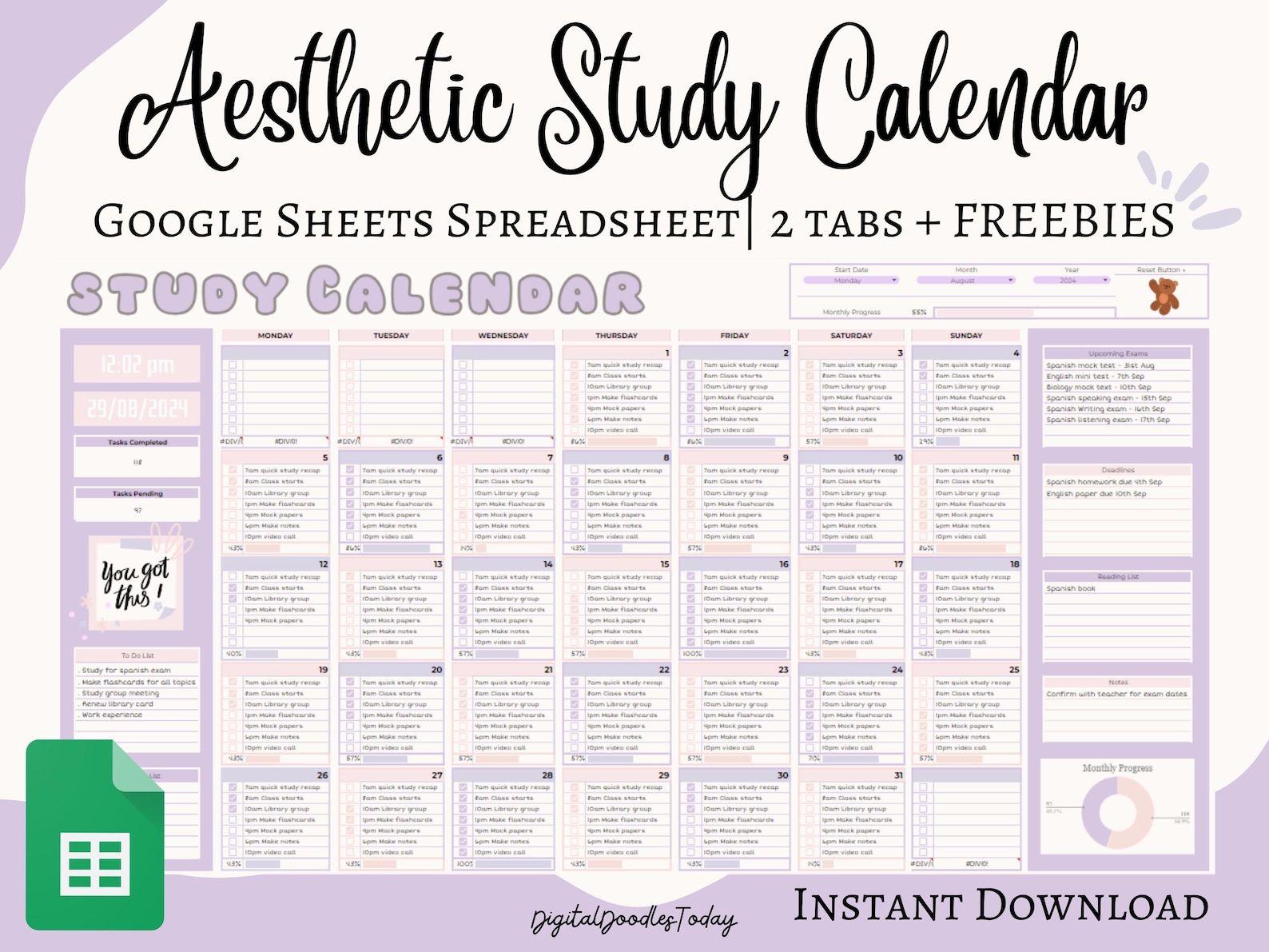 Student Planner W/ Assignment Tracker Academic Planner Google Sheets ...