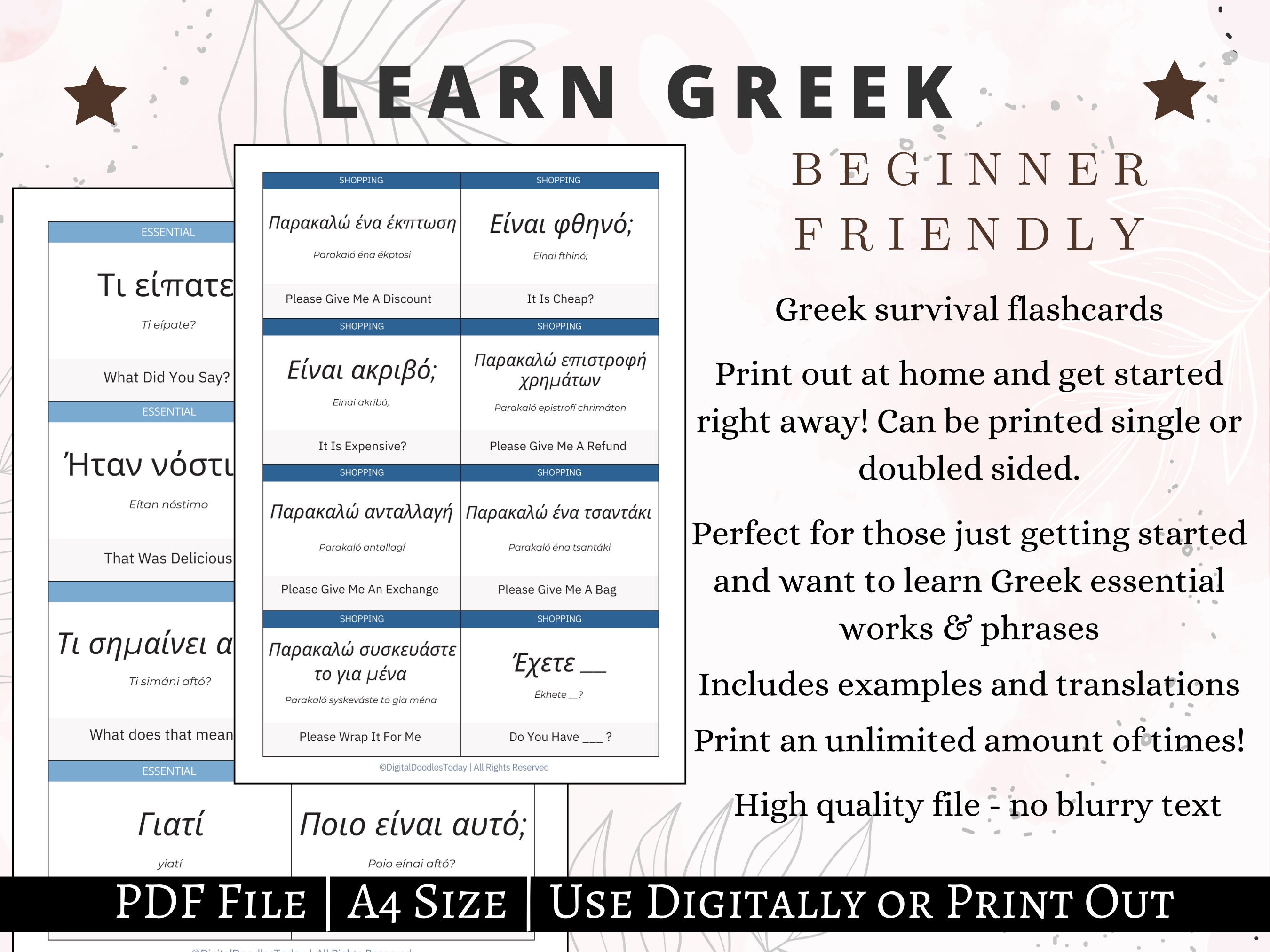 Greek Flashcards for Beginners, Greek Printable Flashcards, Greek ...