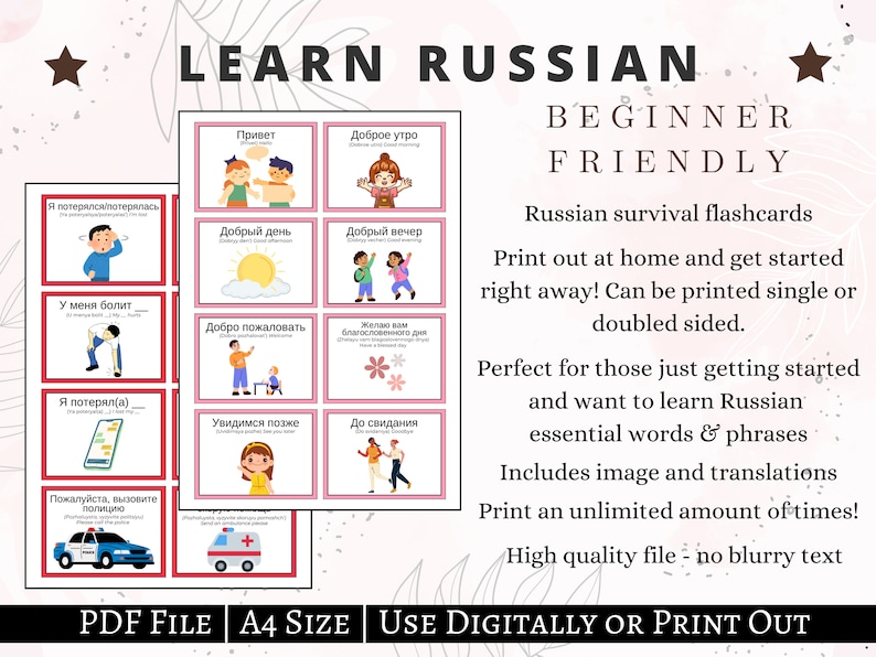 Russian Flashcards for Beginners, Russian Printable Flashcards, Russian ...