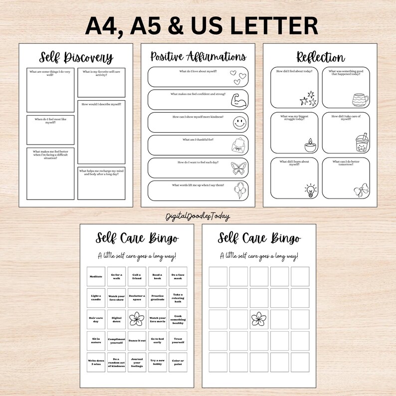 Self Care Planner Bundle, Self Care Journal, Bullet Junk Journals Pages ...