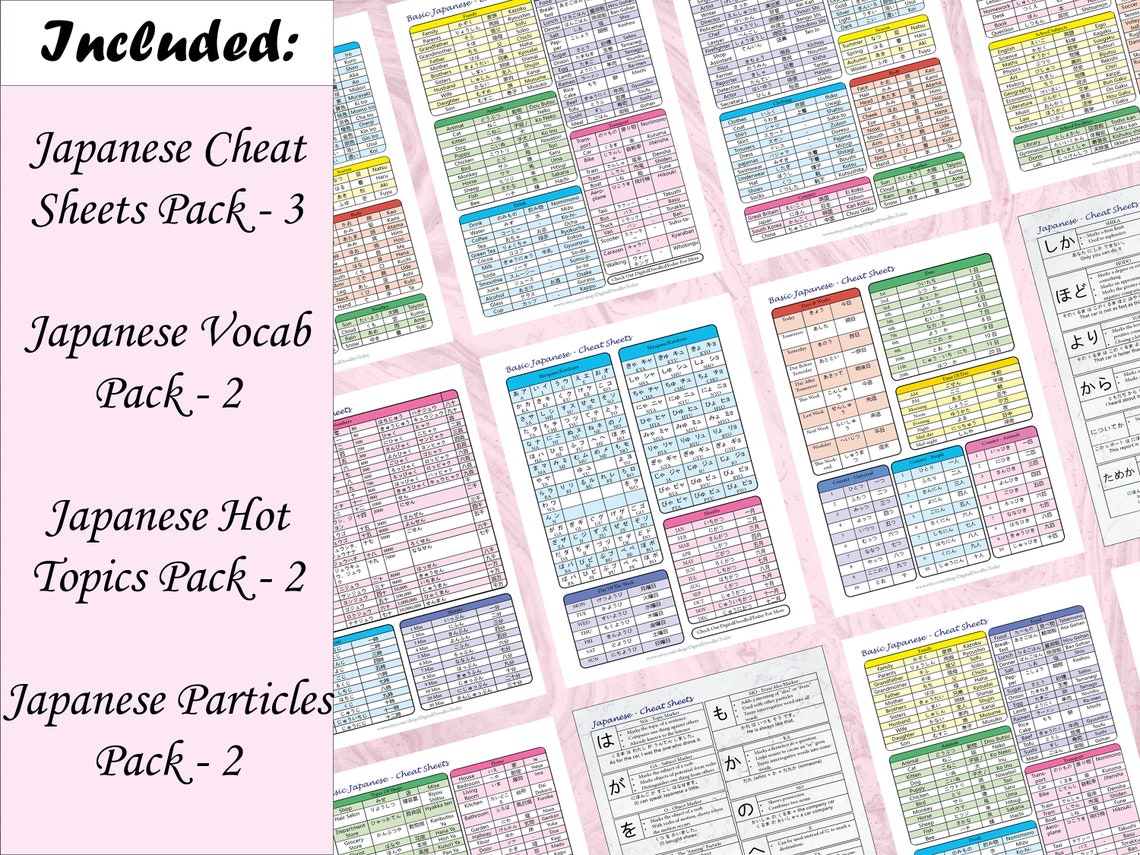 Japanese Value Pack Cheat Sheets With Grammar Particles, Study, Digital ...