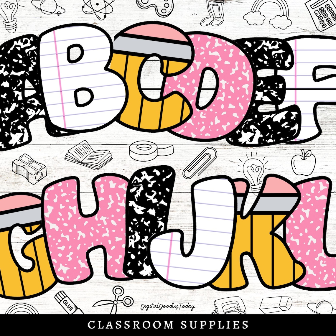 School Supply Bulletin Board Alphabet Letters Classroom Decor Teacher ...