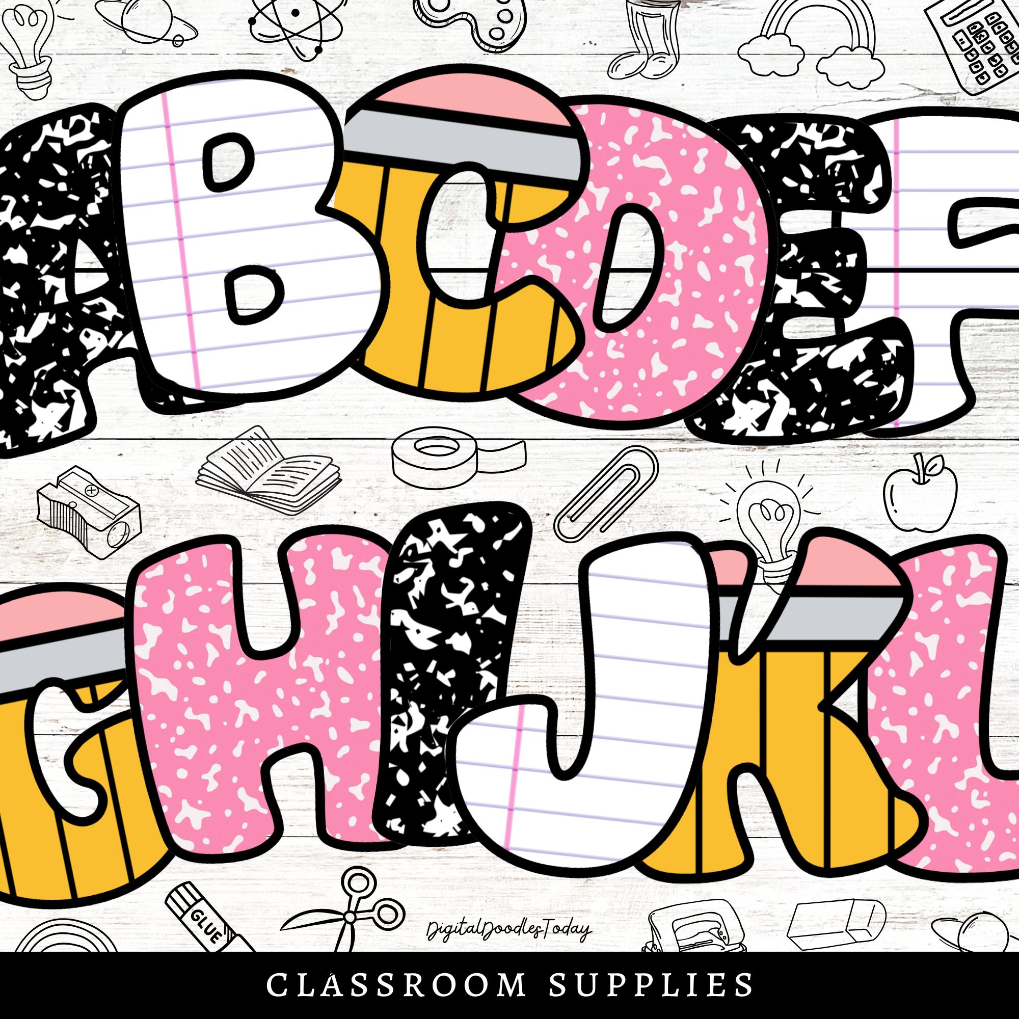 School Supply Bulletin Board Alphabet Letters Classroom Decor Teacher ...