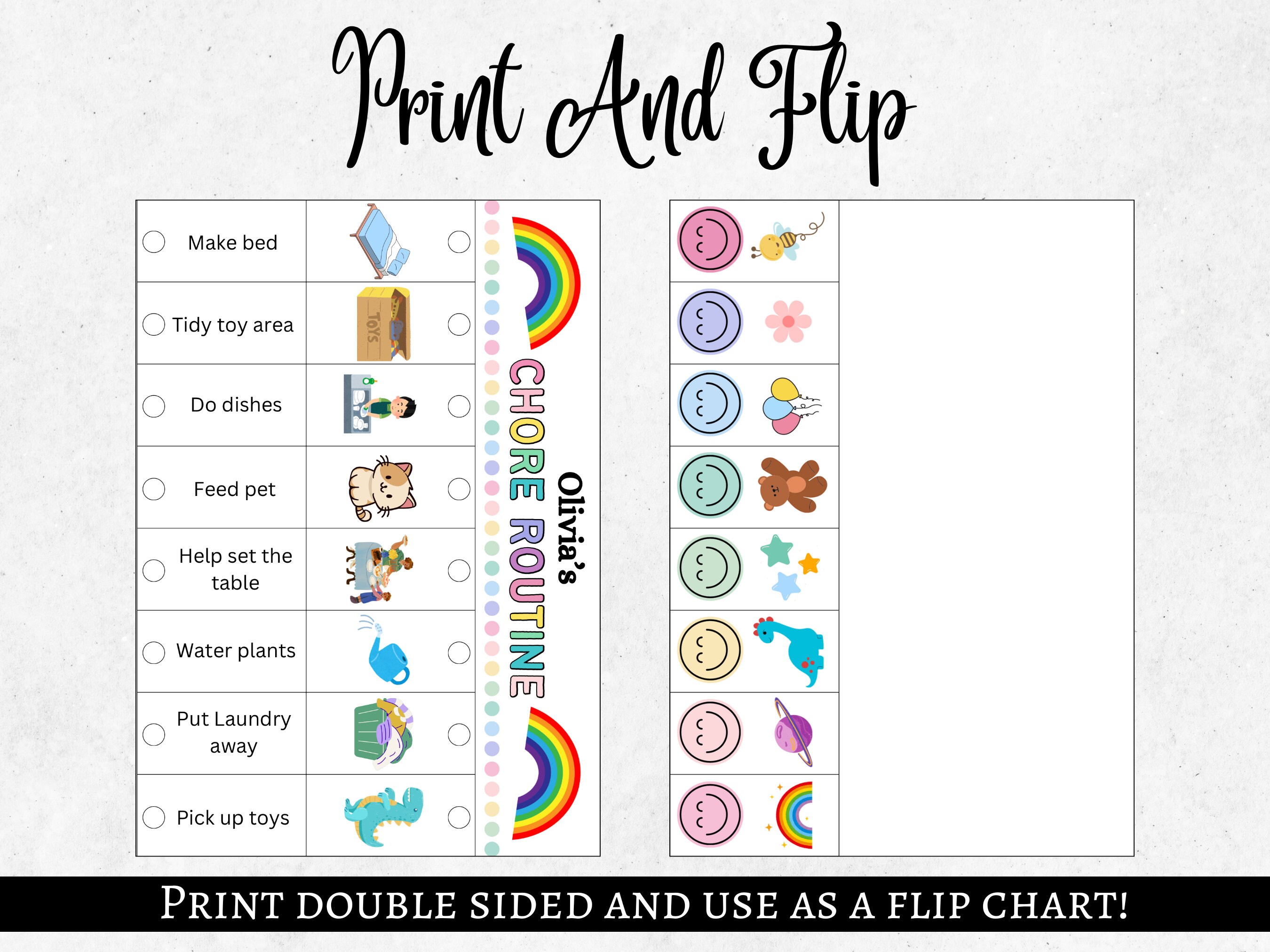 Kids Flip Routine Chart Editable Printable, Morning Evening Bedtime ...