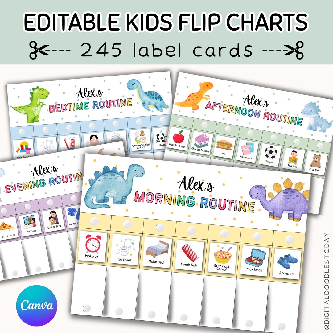 Editable Kids Flip Chart | Dinosaur Flip Chart | Kid's Visual Chore ...