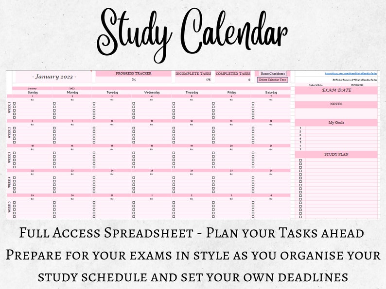 Study Spreadsheet, Student Planner, Digital Task Tracker, Assignment ...