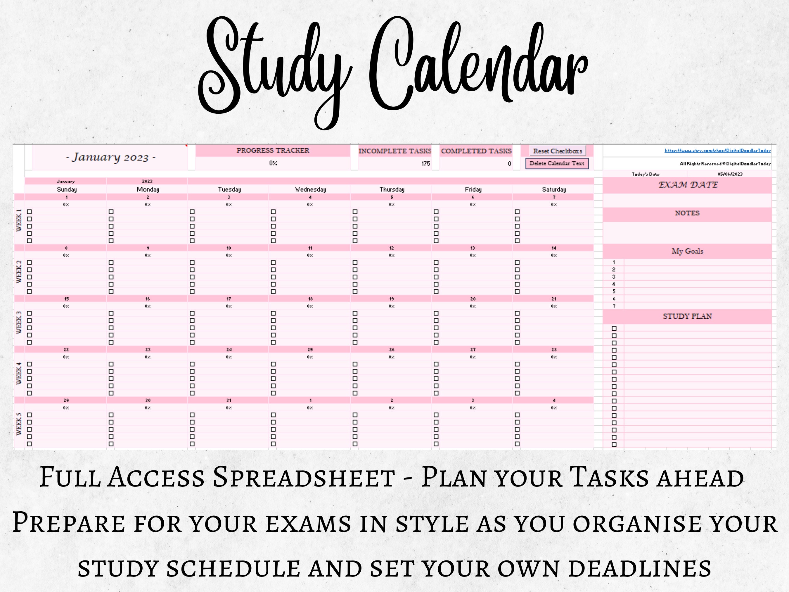 Study Spreadsheet, Student Planner, Digital Task Tracker, Assignment ...