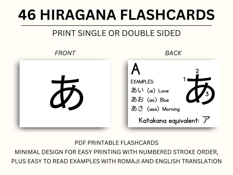 Japanese Hiragana Flashcards, Hiragana Printable Flashcards, Japanese ...