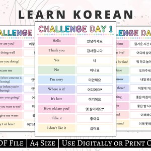 KOREAN Worksheets Practice BASIC PHRASES & Expressions, Beginner ...