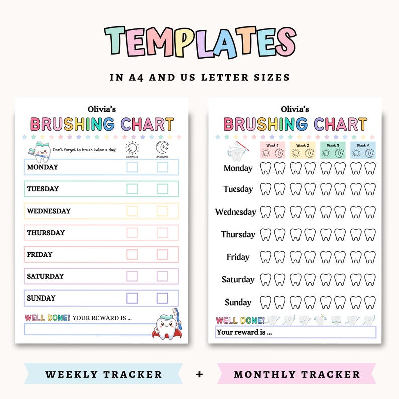 Editable Kids Brushing Teeth Chart, Printable Brushing My Teeth Chart ...
