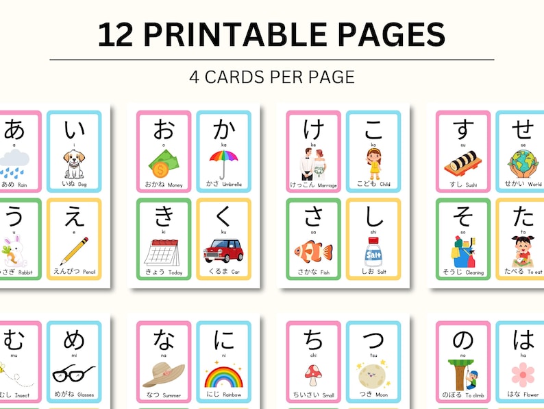 Japanese Hiragana Flashcards, Hiragana Printable Flashcards, Japanese ...