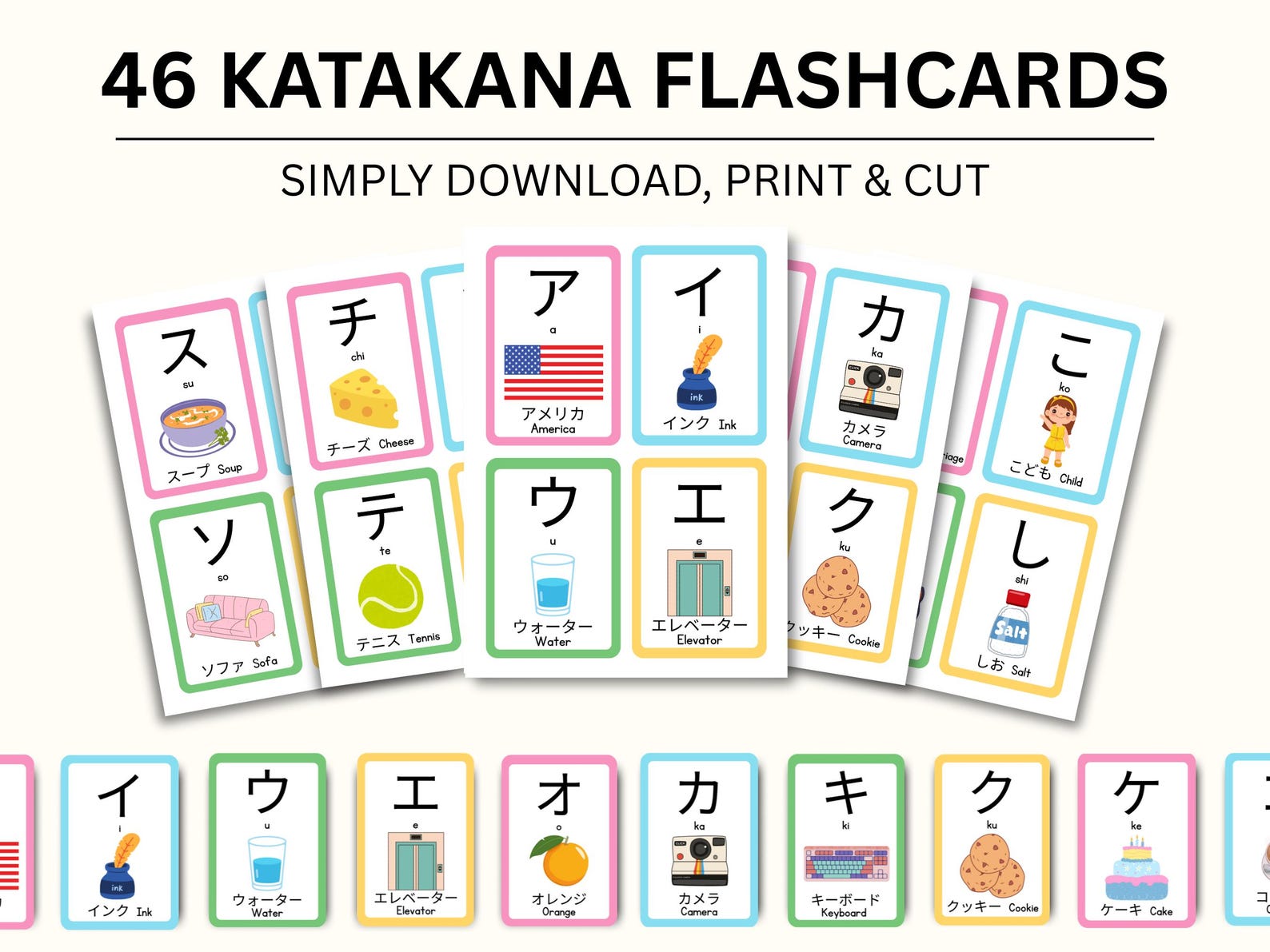 Japanese Katakana Flashcards, Katakana Printable Flashcards, Japanese ...