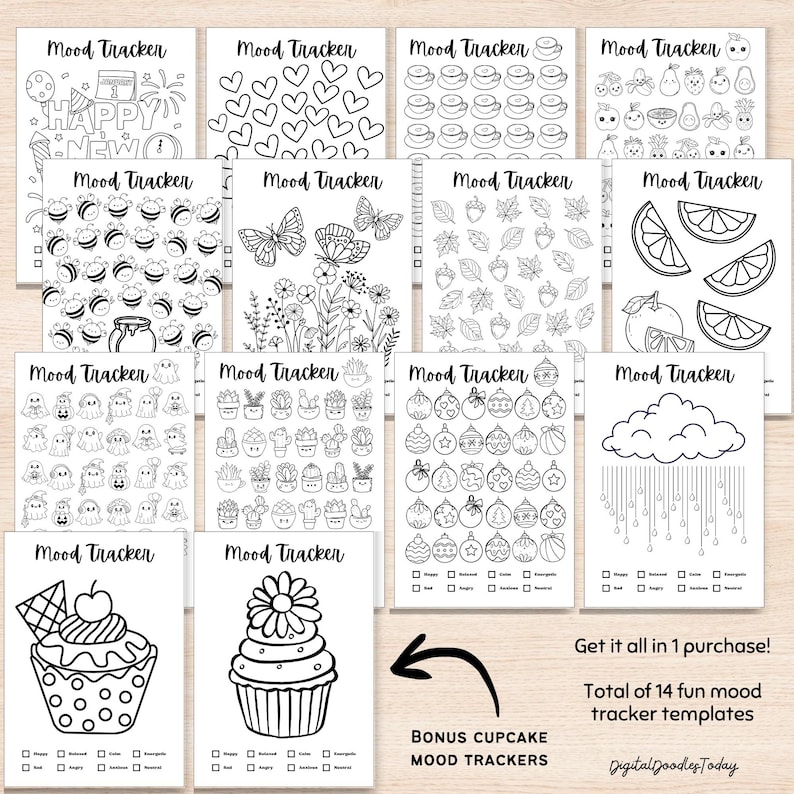 Mood Tracker Bundle, Monthly Mood Trackers, Printable Bullet Journal ...