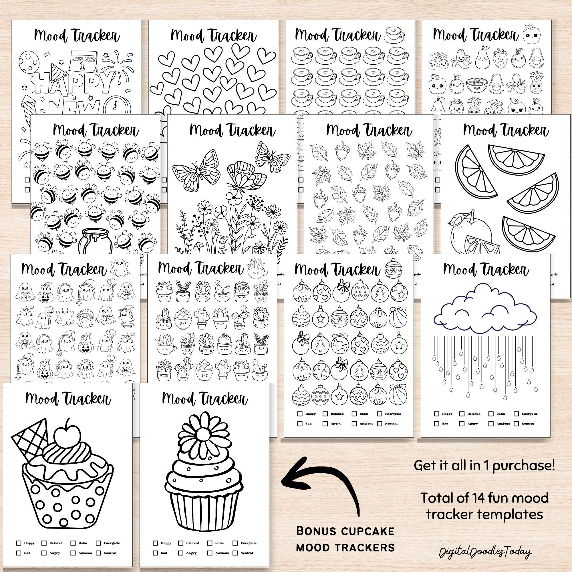 Mood Tracker Bundle, Monthly Mood Trackers, Printable Bullet Journal ...