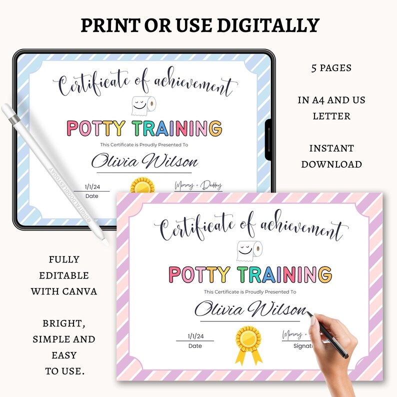 Editable Potty Training Certificate, Potty Training Tracker Toddlers ...