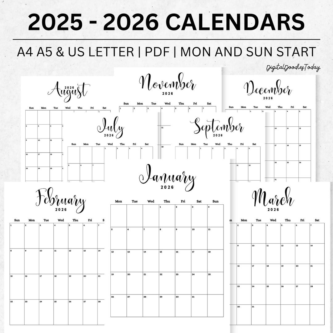 Monthly Planner 2025 2026 Printable, 2025 2026 Calendar Bundle ...