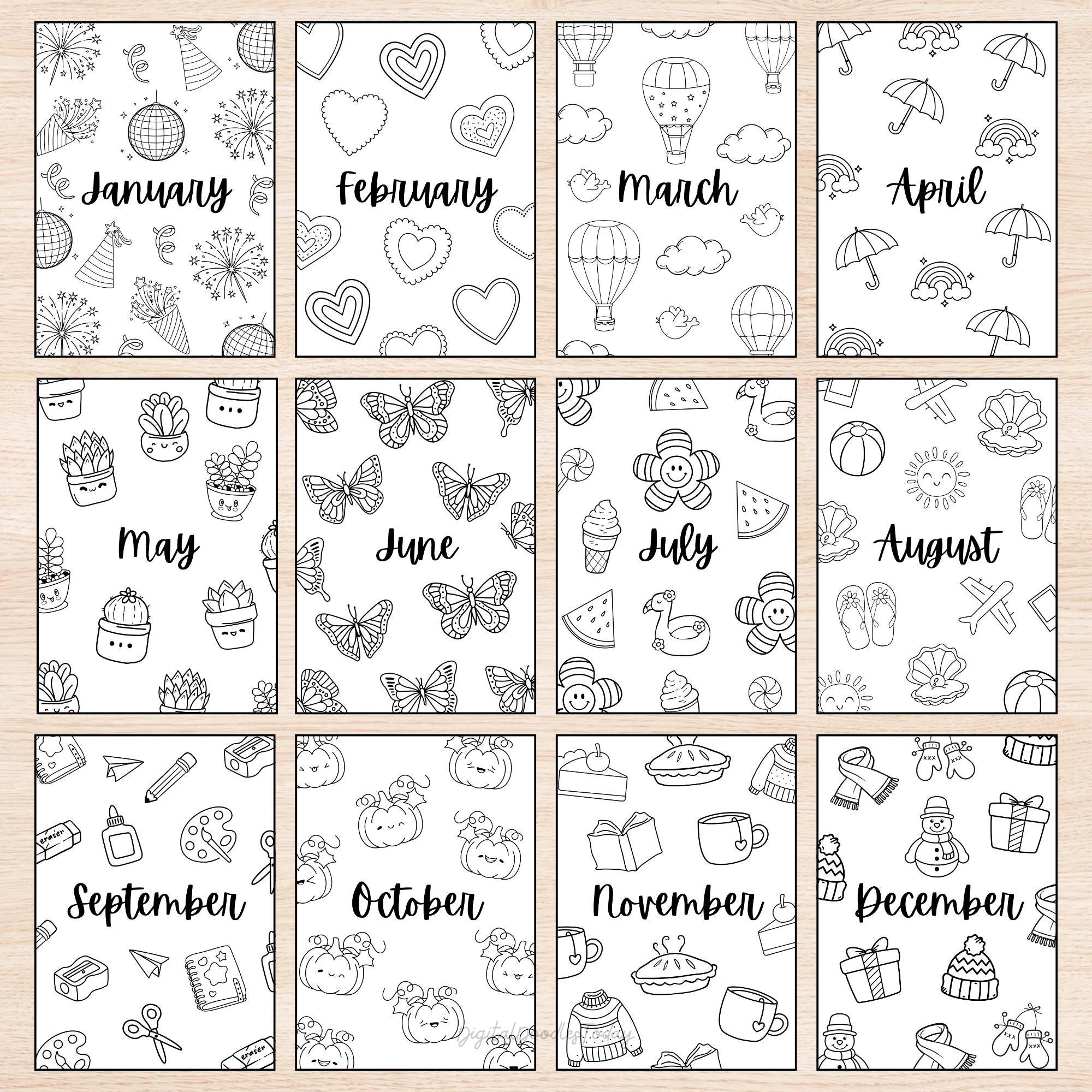 12 Monthly Planner Cover Pages Bundle Journal Printable Bujo Pre-made ...