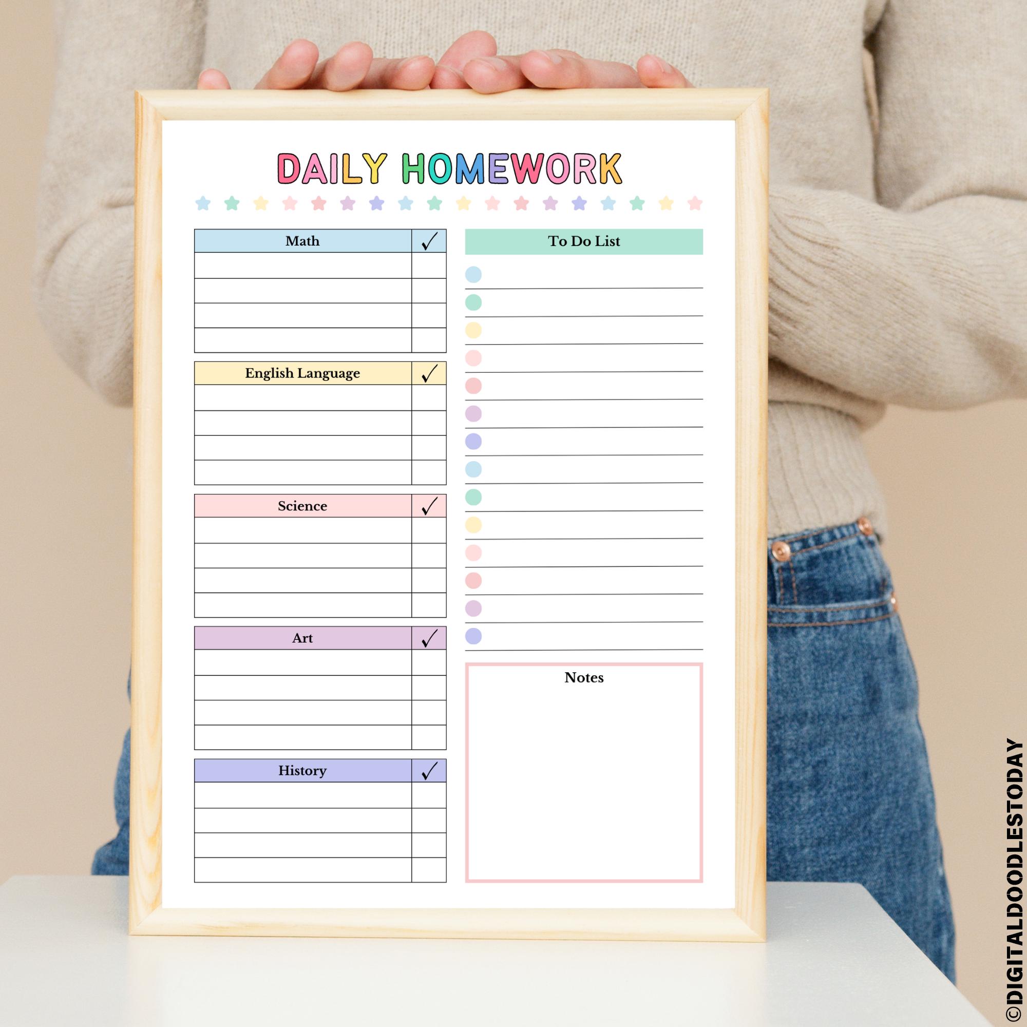 Editable Homework Planner Checklist | Printable Kids Homework Trackers ...