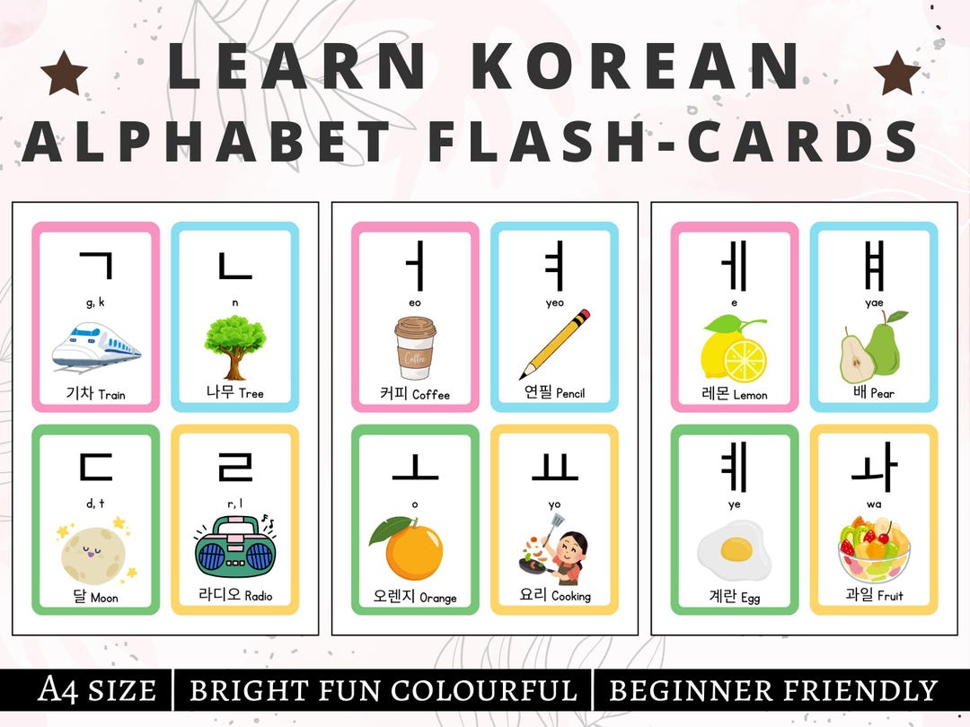 Korean Flashcards Digital Download PDF | Korean Alphabet | Korean ...