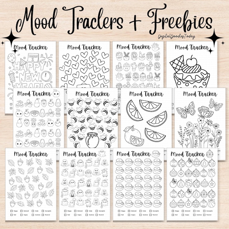 Mood Tracker Bundle, Monthly Mood Trackers, Printable Bullet Journal ...