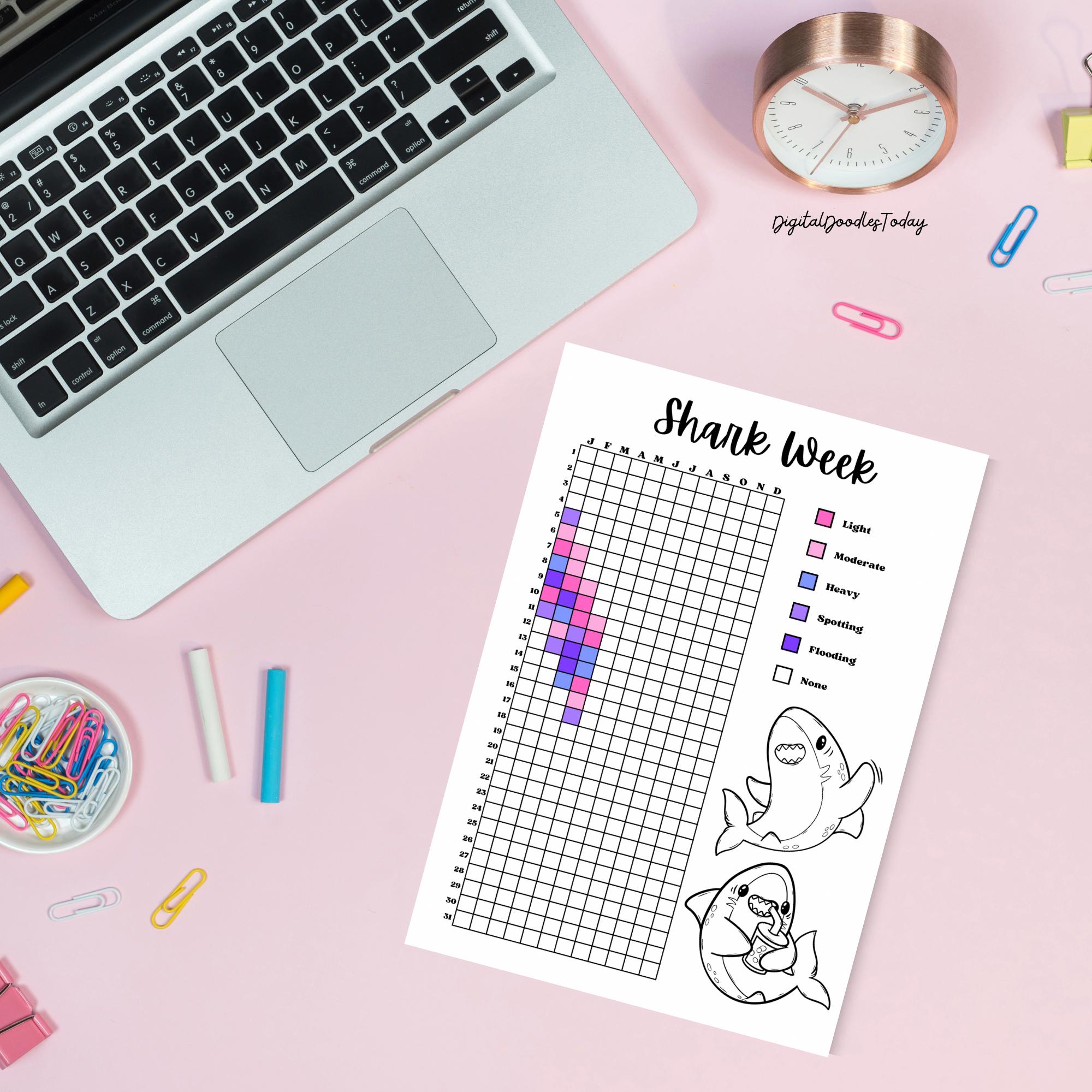 Shark Week Tracker Page, Period Tracker, Printable Tracker, Bullet ...
