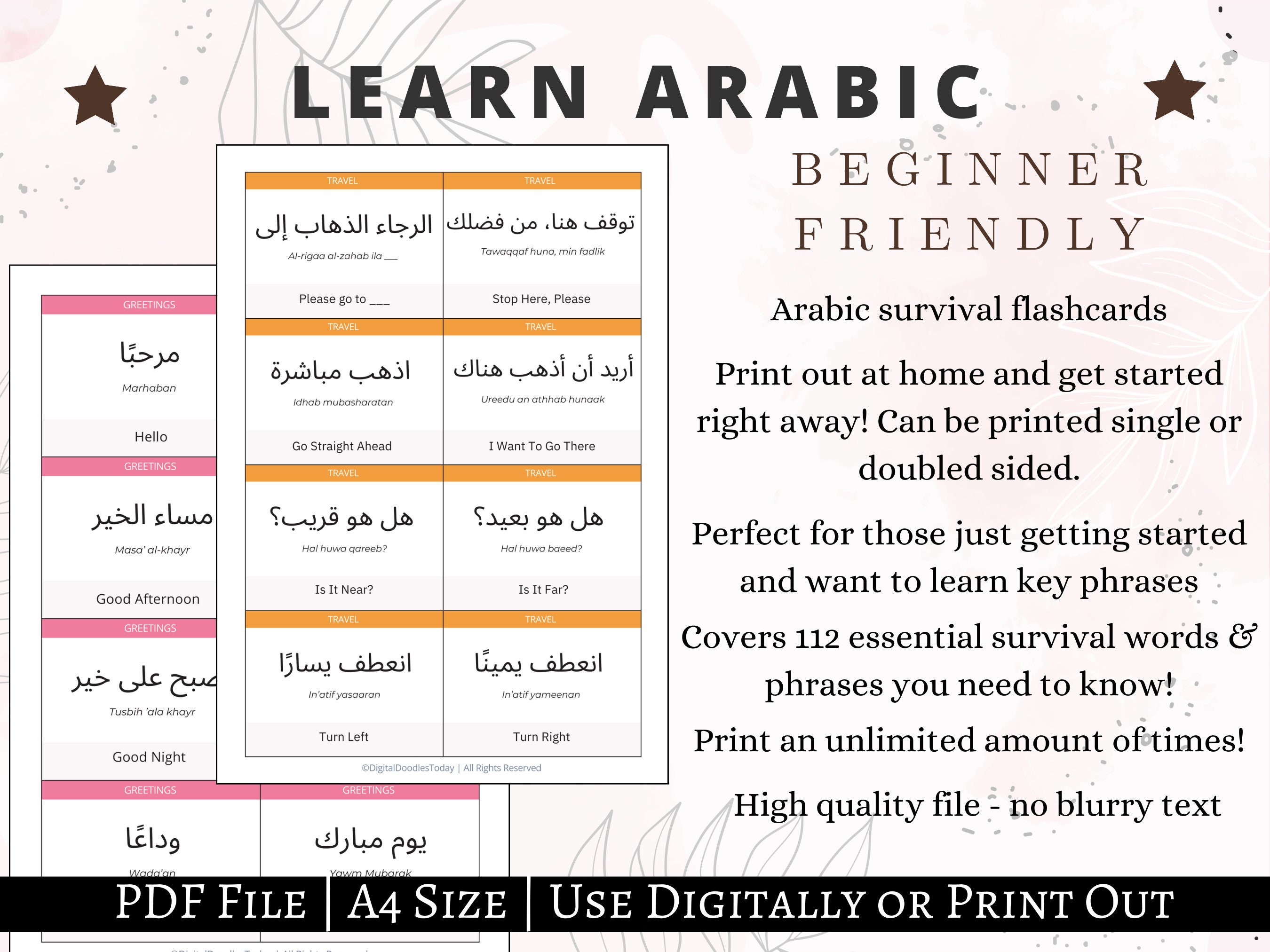 Arabic Flashcards for Beginners, Arabic Printable Flashcards, Arabic ...