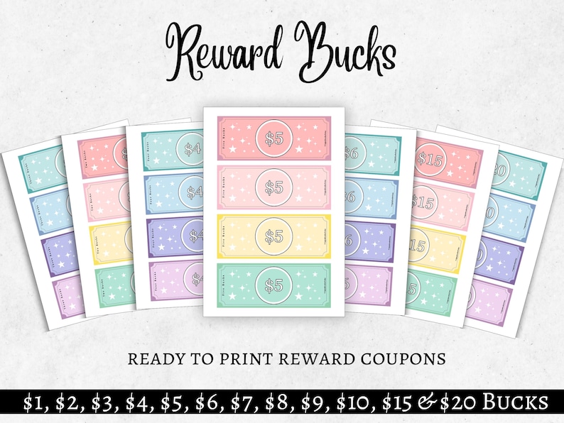 Editable Kids Reward Bucks | Printable | Mom Bucks, PDF Reward System ...
