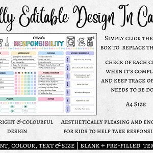 Editable Responsibility Chore Chart for Kids | Printable | Kids Daily ...