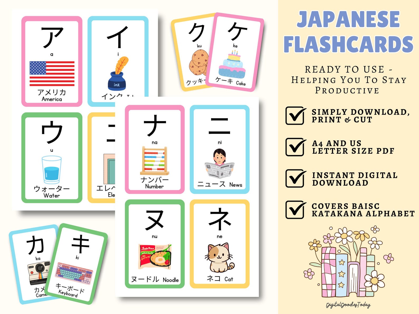 Japanese Katakana Flashcards, Katakana Printable Flashcards, Japanese ...