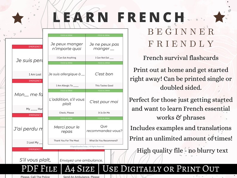 French Flashcards for Beginners, French Printable Flashcards, French ...