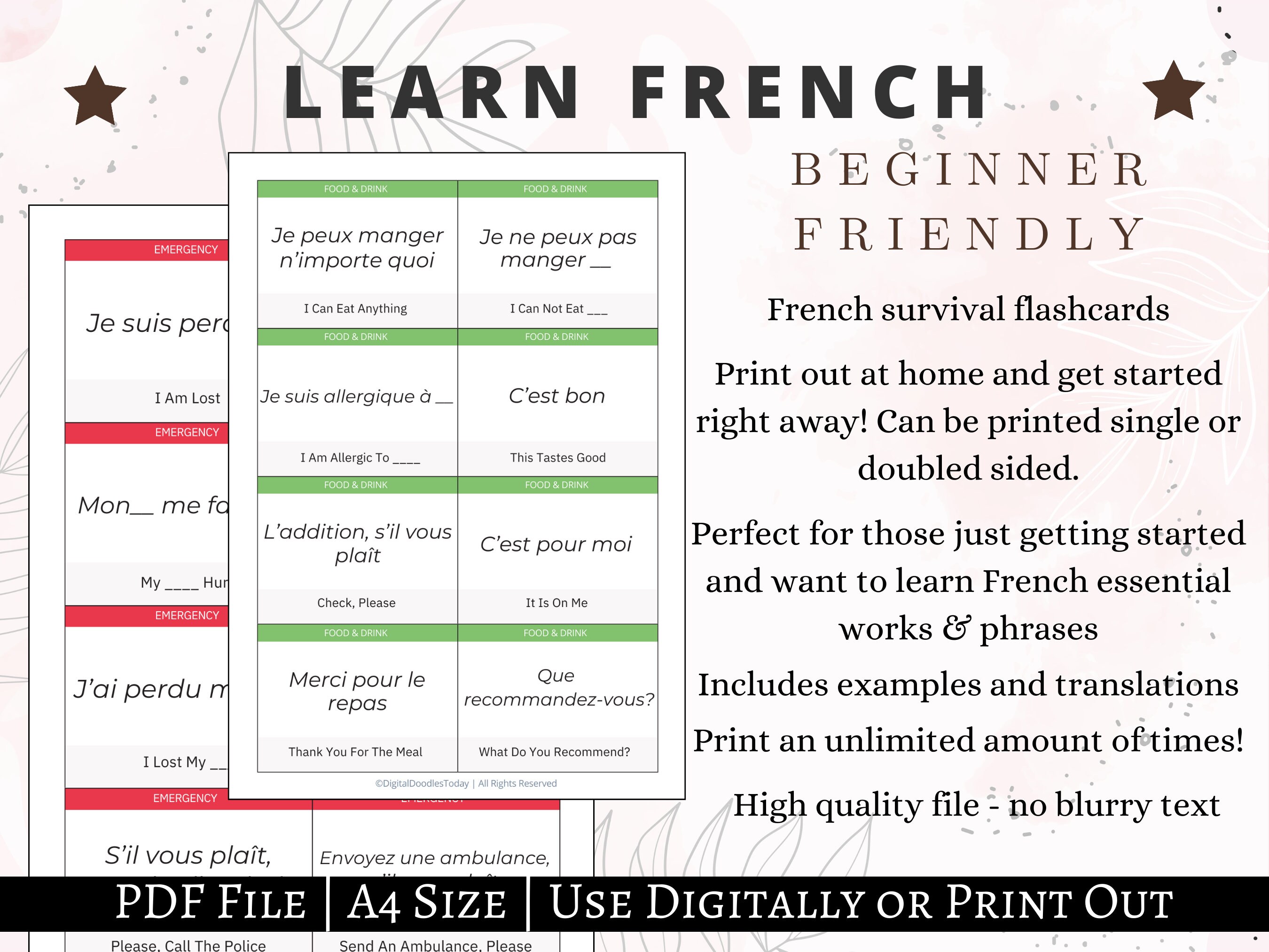 French Flashcards for Beginners, French Printable Flashcards, French ...
